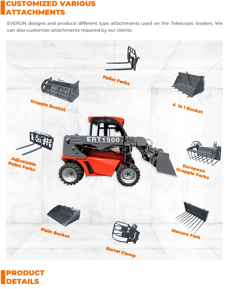 EVERUN Multi Attachment 1350kg Telescopic Forlift ERT1500 Agricultural ...