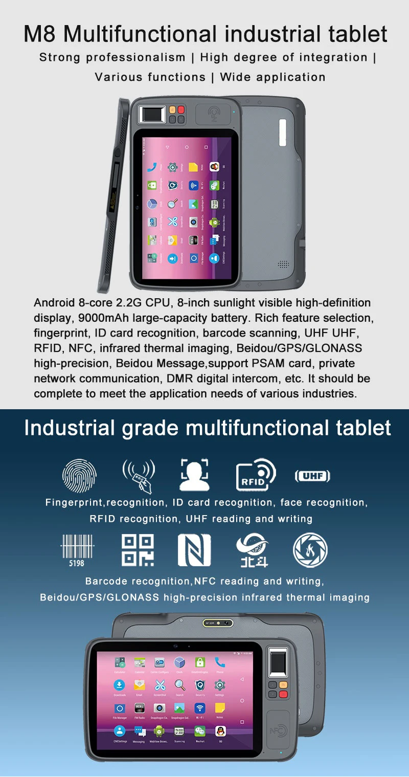8 Inch Biometric Fingerprint Scanner 4g Tablet Pc 9000mah Big Battery Ip68 Waterproof Rugged ...