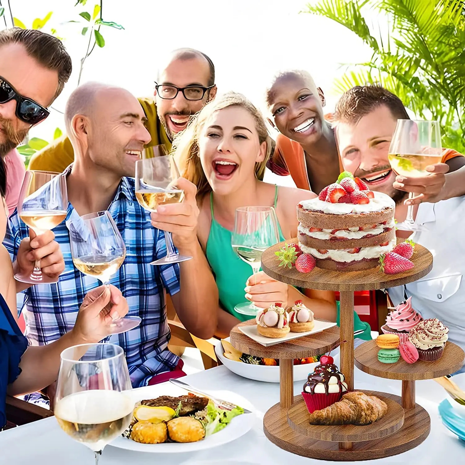 Multilayer Wood Stair Shelf Table Display Stand Rack Portable Wooden ...