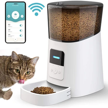 6l Auto Pet Cat Dry Food Dispenser With Clog-free Design Wifi Automatic ...