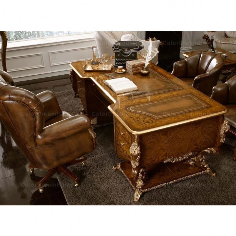 Rococo office furniture home luxury wooden office desk and chair ...