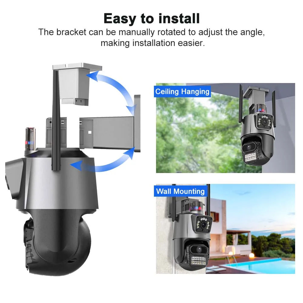 9MP 4K Three Lens Dual Screen IP CCTV Camera - Outdoor Security