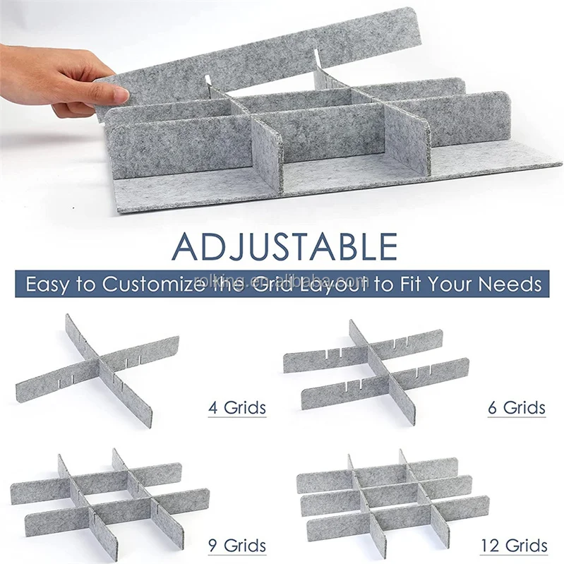 Felt Drawer Organizer Grey Grid Drawer Separator Adjustable Drawer ...