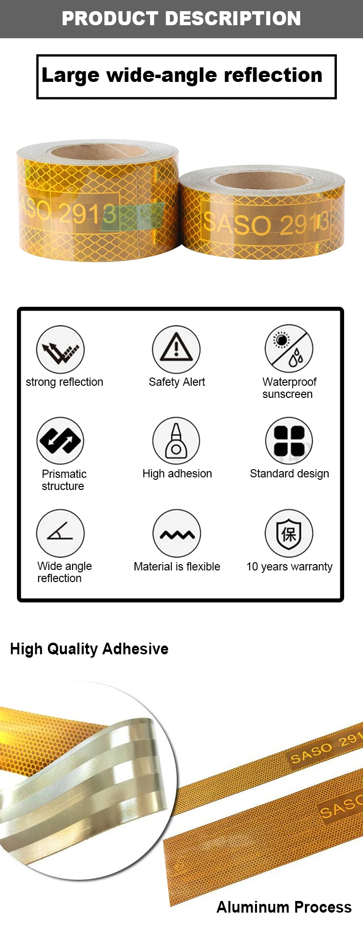 Mancai 3 Inch Saso Reflective Tapes Gold Yellow Color Saso 2913 Reflective Sticker Tape - Buy 3 ...