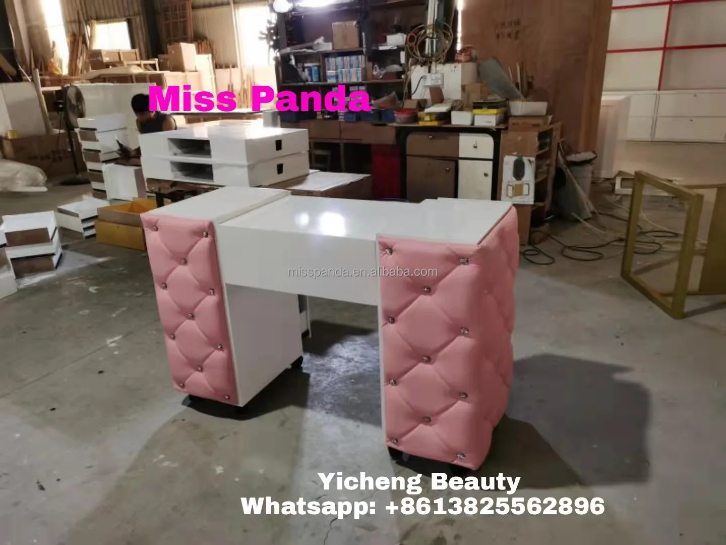 Single Manicure Station Manicure Table And Chairs Pink Modern For Nail ...