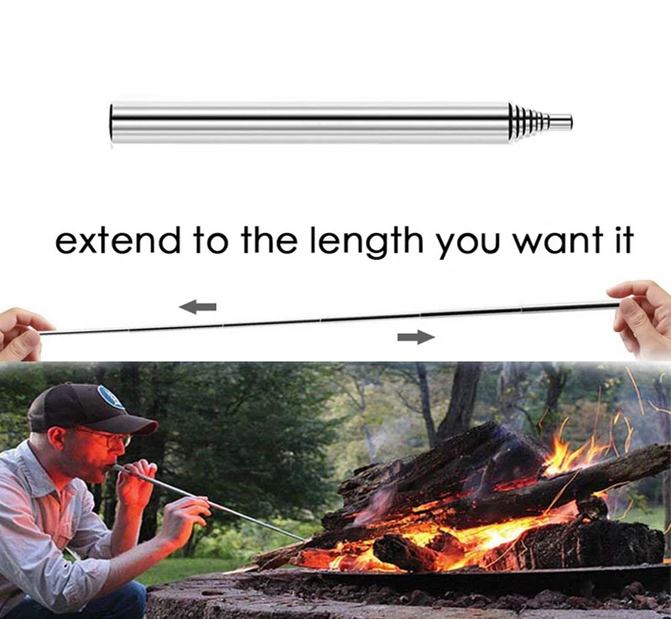 Stainless Steel Outdoor Cooking Firestarter Blower Pipe Stretchable ...