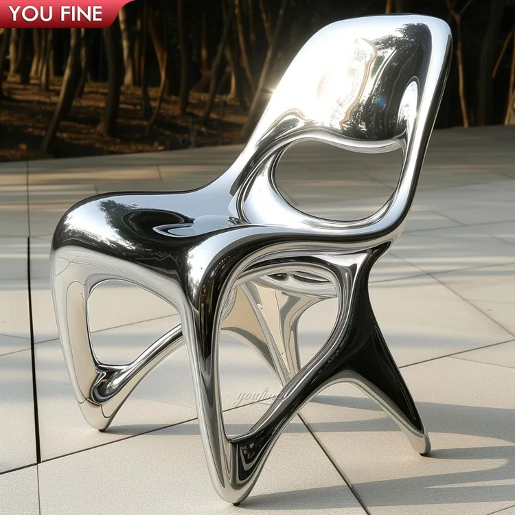 Abstract Art Decor High Polish Metal Chair Sculpture Stainless Steel ...