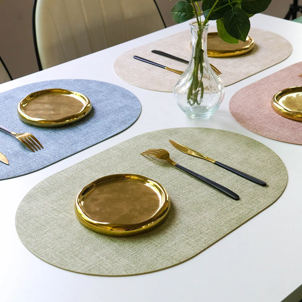 Oval Shape Faux Leather Place Mat Heat Resistant Non Slip Waterproof ...
