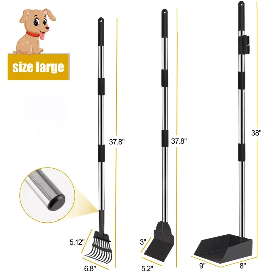 Dog Poop Tray Rake Set Metal Dog Pooper Scooper with Long Adjustable ...
