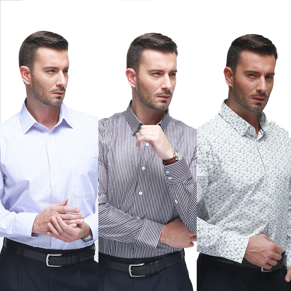 Classic Cotton Blend Mens Long Sleeve Formal Dress Shirt Striped Plaid ...