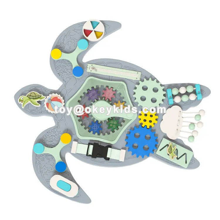 Educational Sensory Activity Toy Turtle Shaped Wooden Busy Board For ...