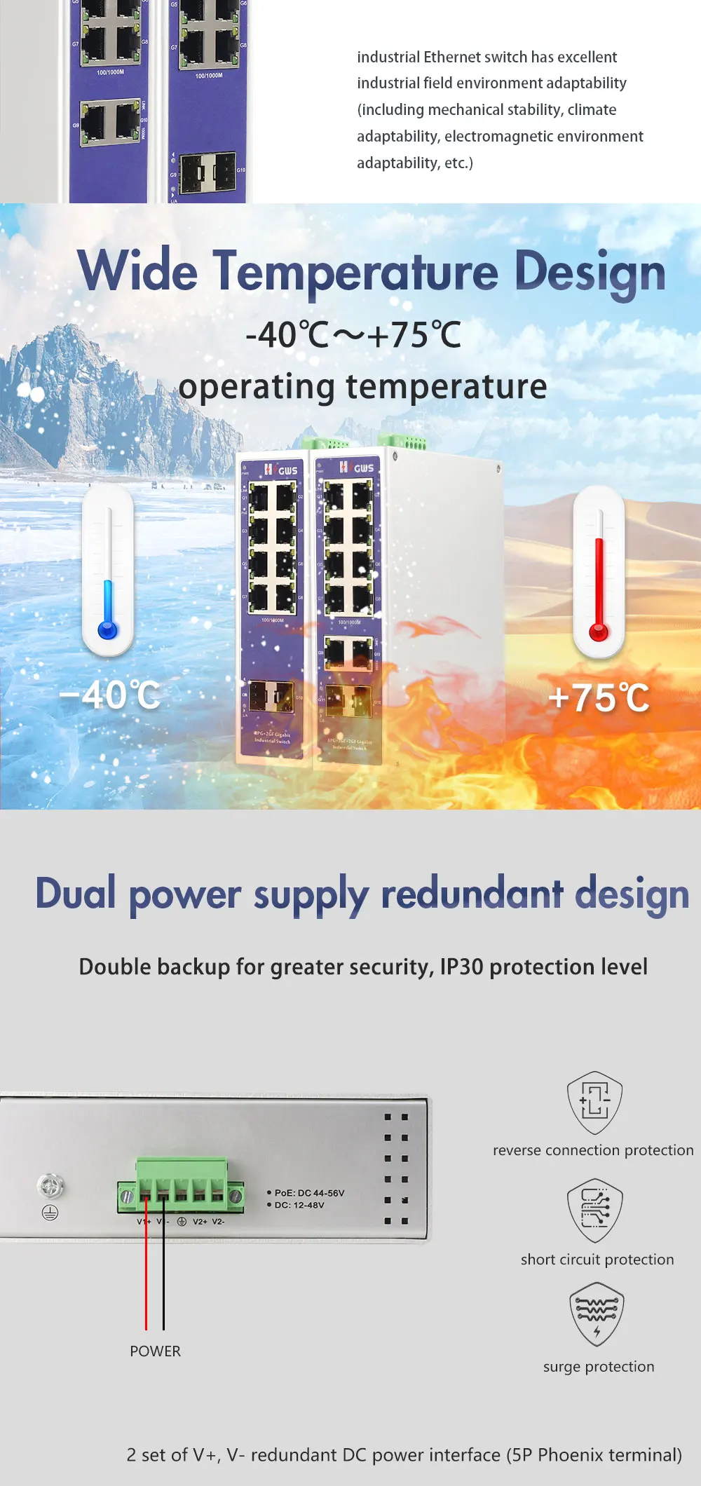 8 Port Industrial Network Switch Unmanaged 10/100/1000m Ethernet Poe Switch With 2*10/100 ...