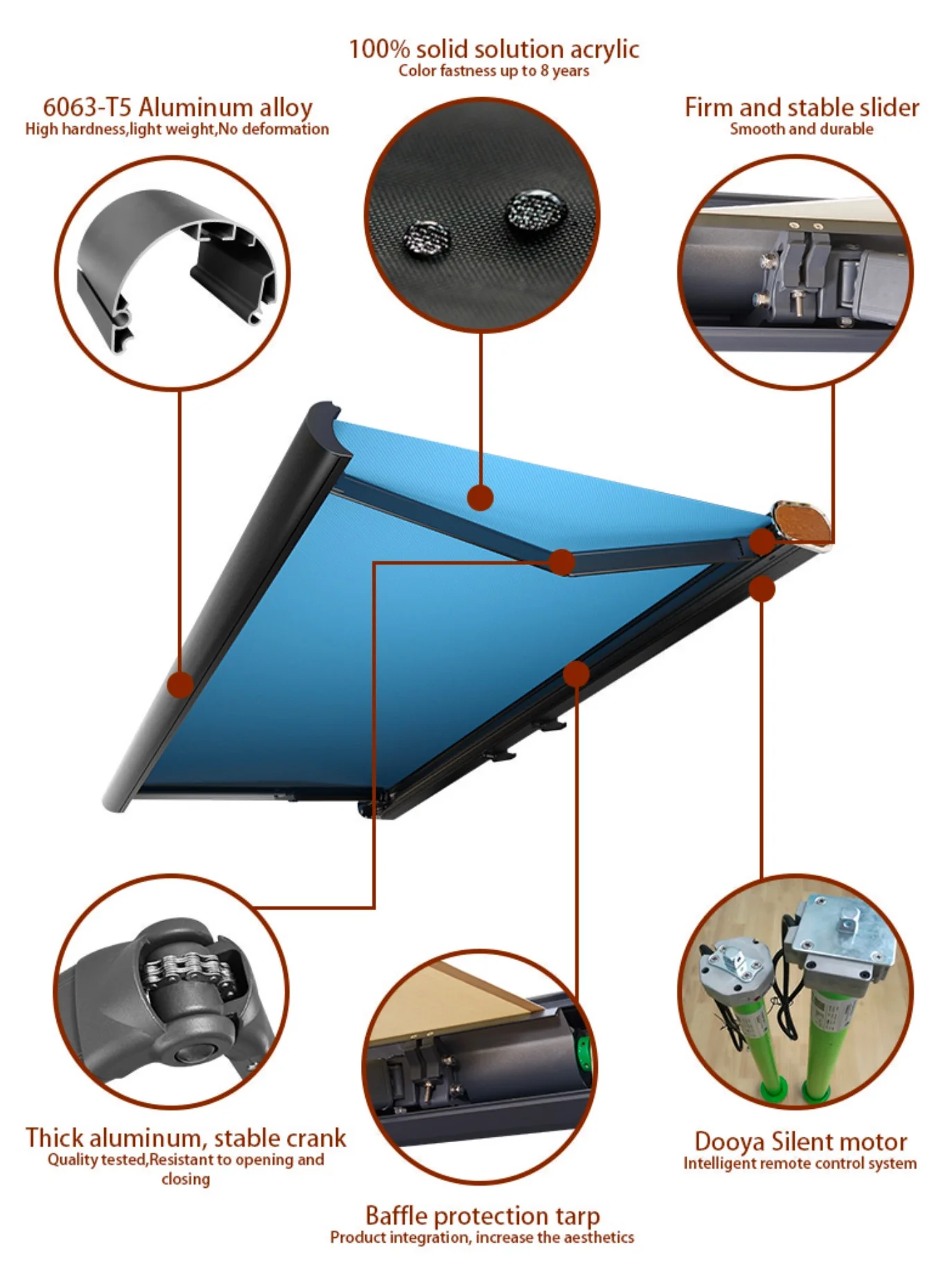 Kakadu Remote Control Retractable Awning Waterproof Aluminum Frame ...