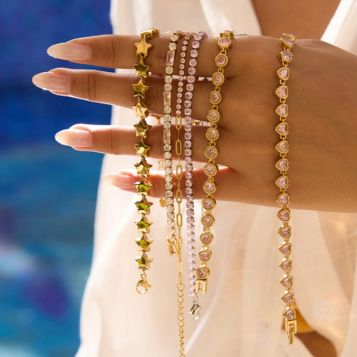 J&D Classic Dainty Hollow Oval White Zircon CZ Bracelet