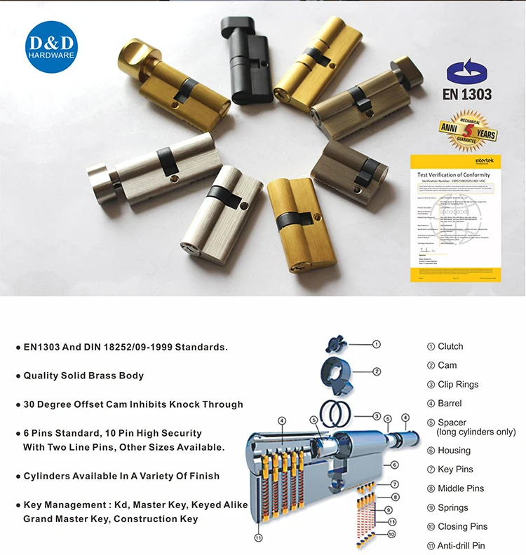 Euro Profile High Security 6-Pins Brass Master Key Lock
