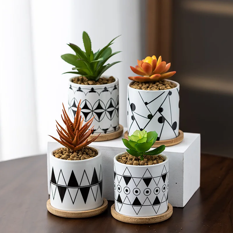 Geometric Figures Ceramic Flower Pots & Planters Inexpensive Black And ...