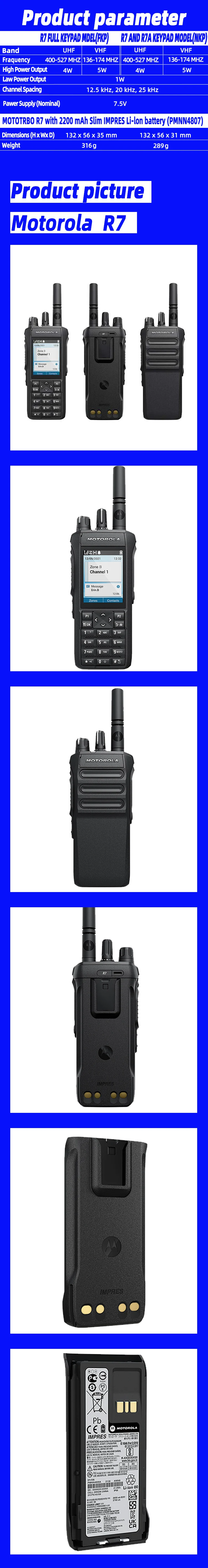 Uhf Handheld Digital Dmr Two-way Radio R7a Nkp For Motorola Long Range ...
