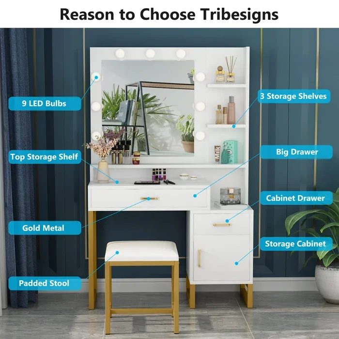 Wholesale Modern Gold Legs Wooden Dressing Table