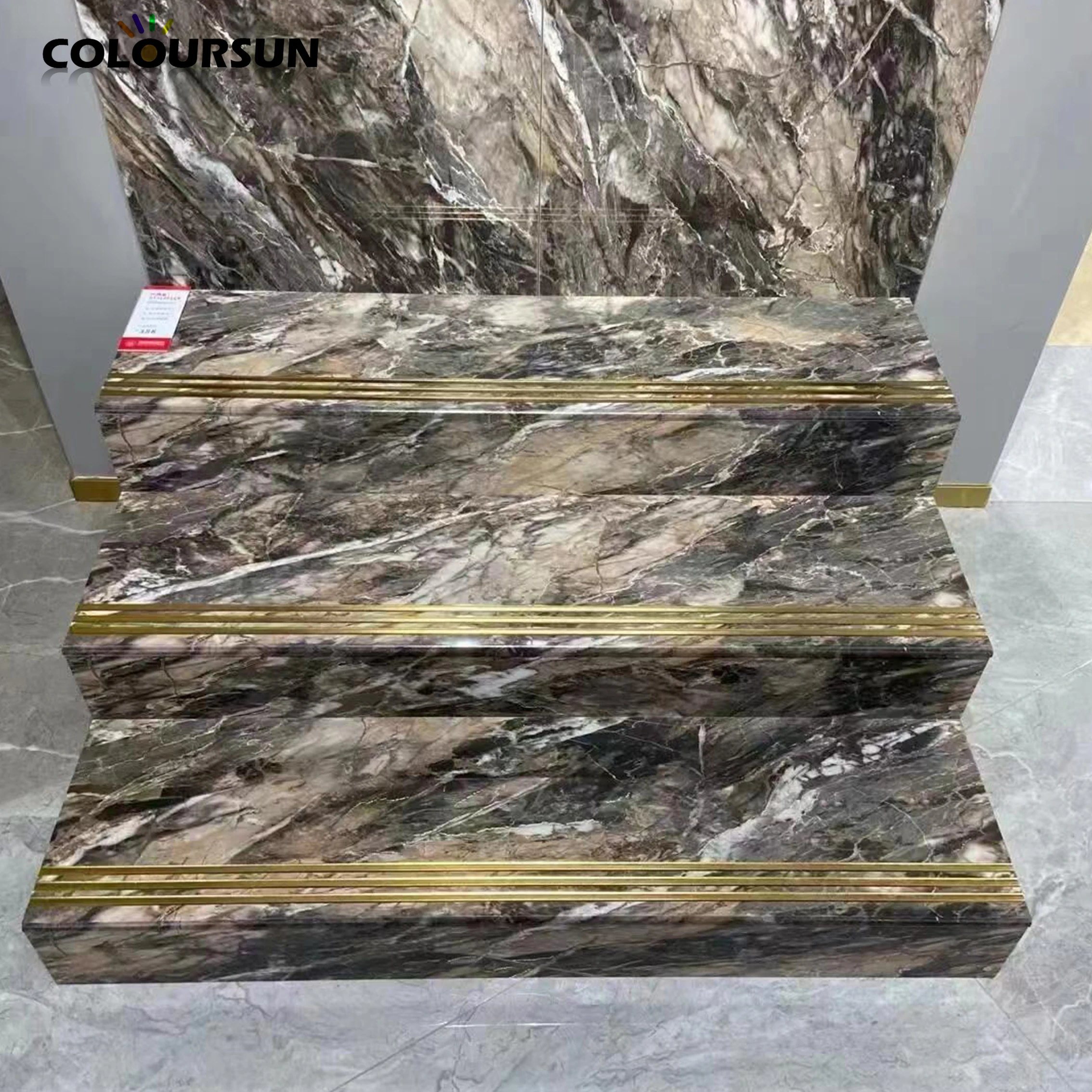 Golden Round Edge Marble Step Tile - Antibacterial Porcelain