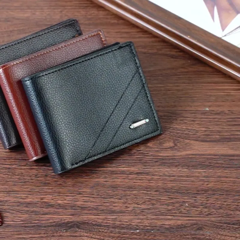 Cheap Lychee PU Leather Men's Wallet Fashion Short Purse Credit Card ...