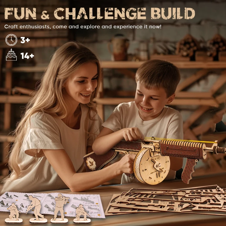 Mechanical Model 3d Brainteaser Wooden Rubber Band Gun Toy Handgun Guns ...