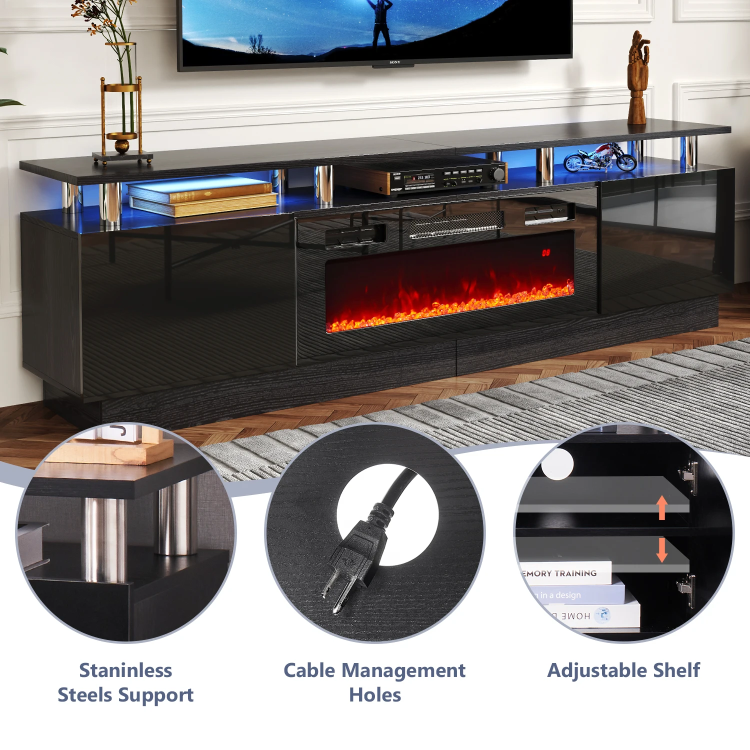 Modern 36" Electric Fireplace TV Stand for Tvs up 80"