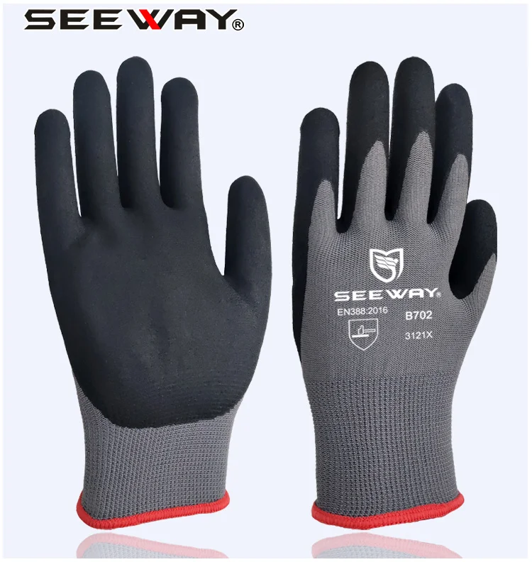Seeway EN388 3121 Nitrile Palm Coated Gloves - General Purpose Work Protection