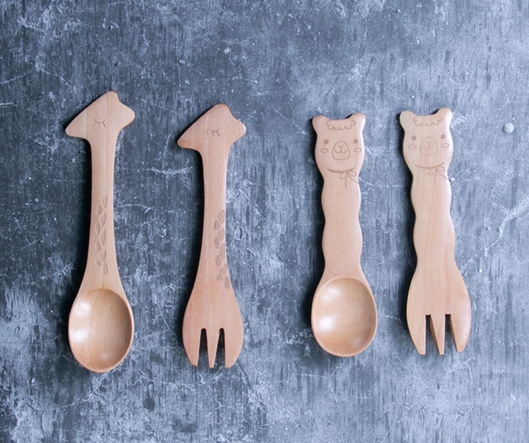 Mini Cute Animal Cartoon Wooden Spoons Baby Safe Tableware Stirring ...