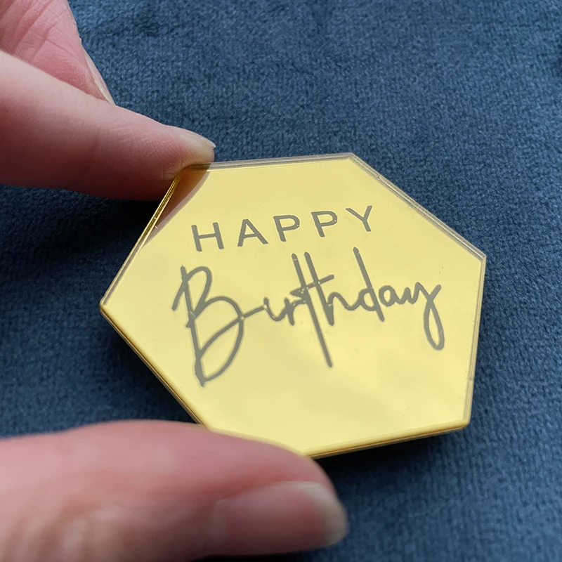 Happy Birthday Laser Mark Shiny Gold Mirror Disc Charm Cupcake Round ...
