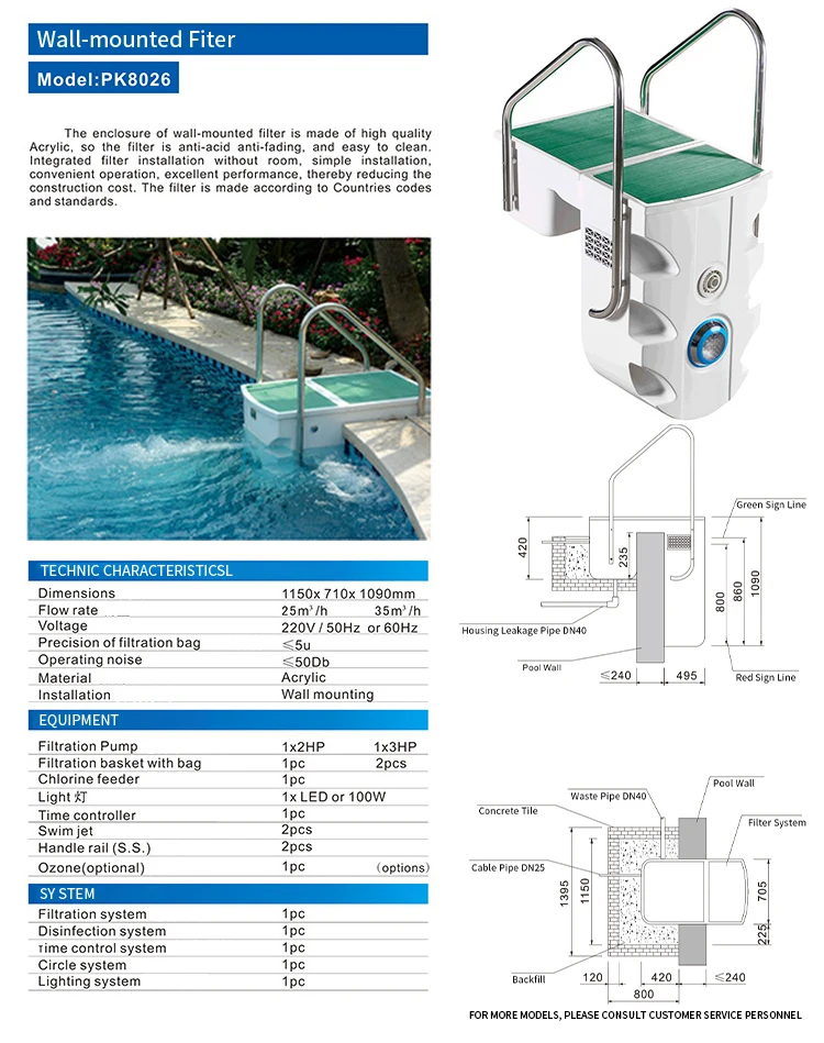 High Quality Acrylic Filter Wall-Mounted Filter for Swimming Pool ...