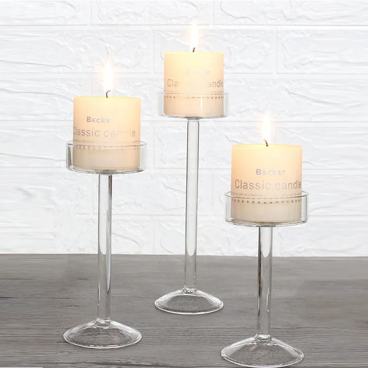 Customize Borosilicate Stem Candle Holder Glass Weeding Candlestick ...