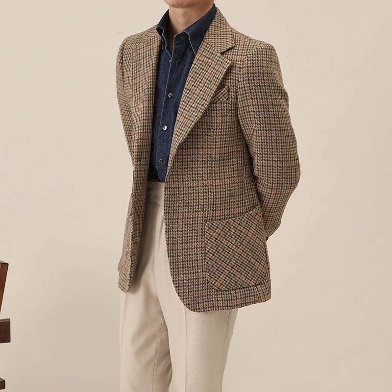 Winter Italian Vintage British Gentleman Slim Suit Plaid Woolen Jacket ...