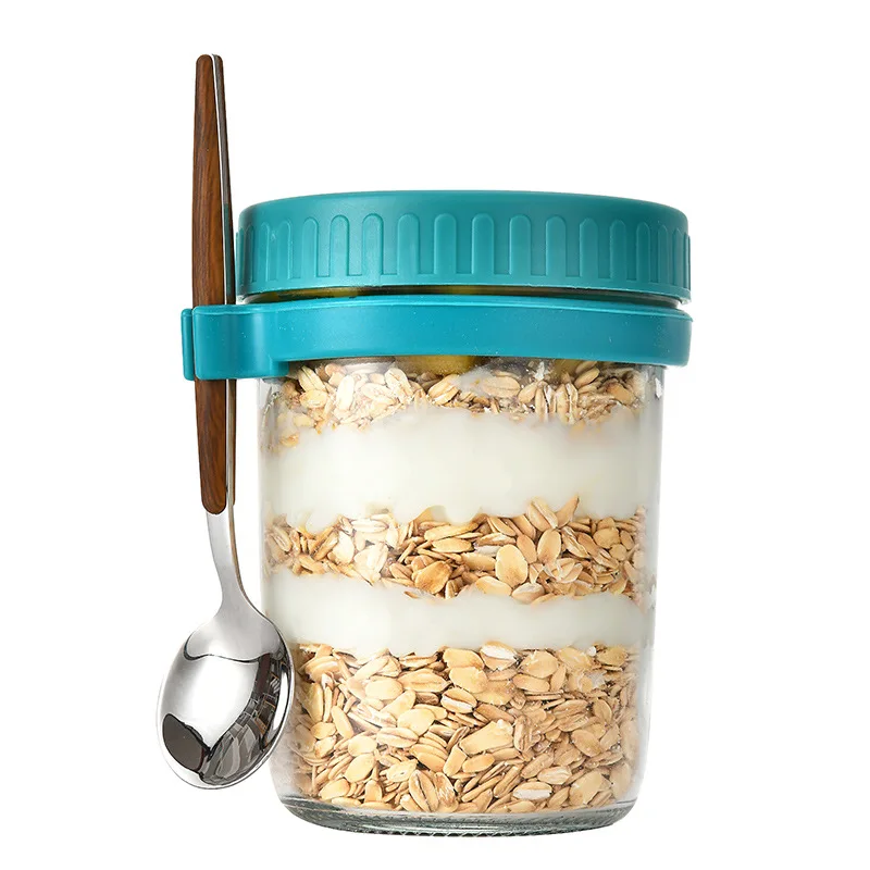 10oz 350ml Overnight Oats Jars with Lid and Spoon Oatmeal Container glass Jars with Lid for ...