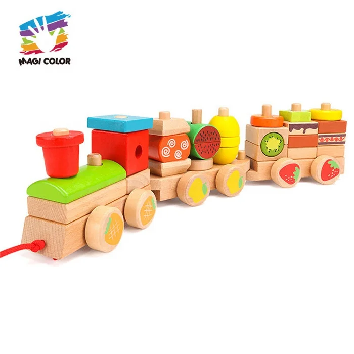 New design educational diy stacking blocks wooden block train toy for ...