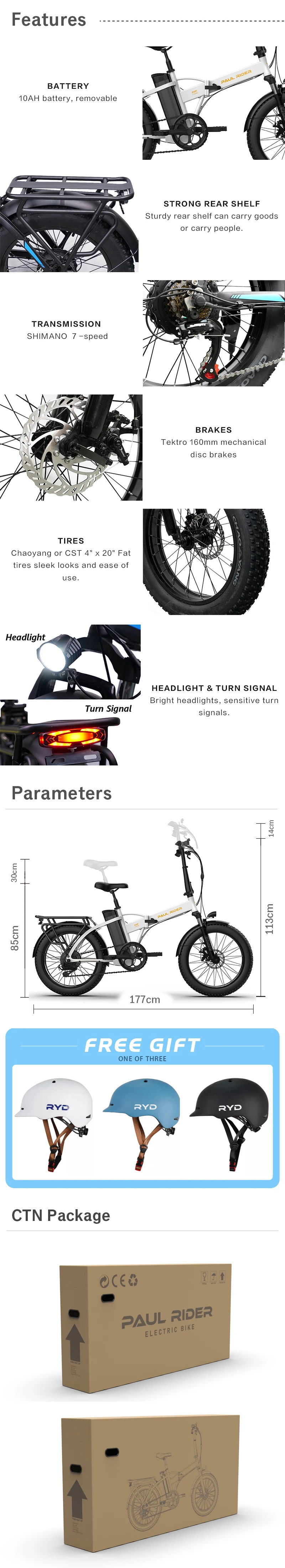 Free Shipping Paul Rider Usa Stock 48v 500w 750w 10ah 15ah Snow Ebike ...