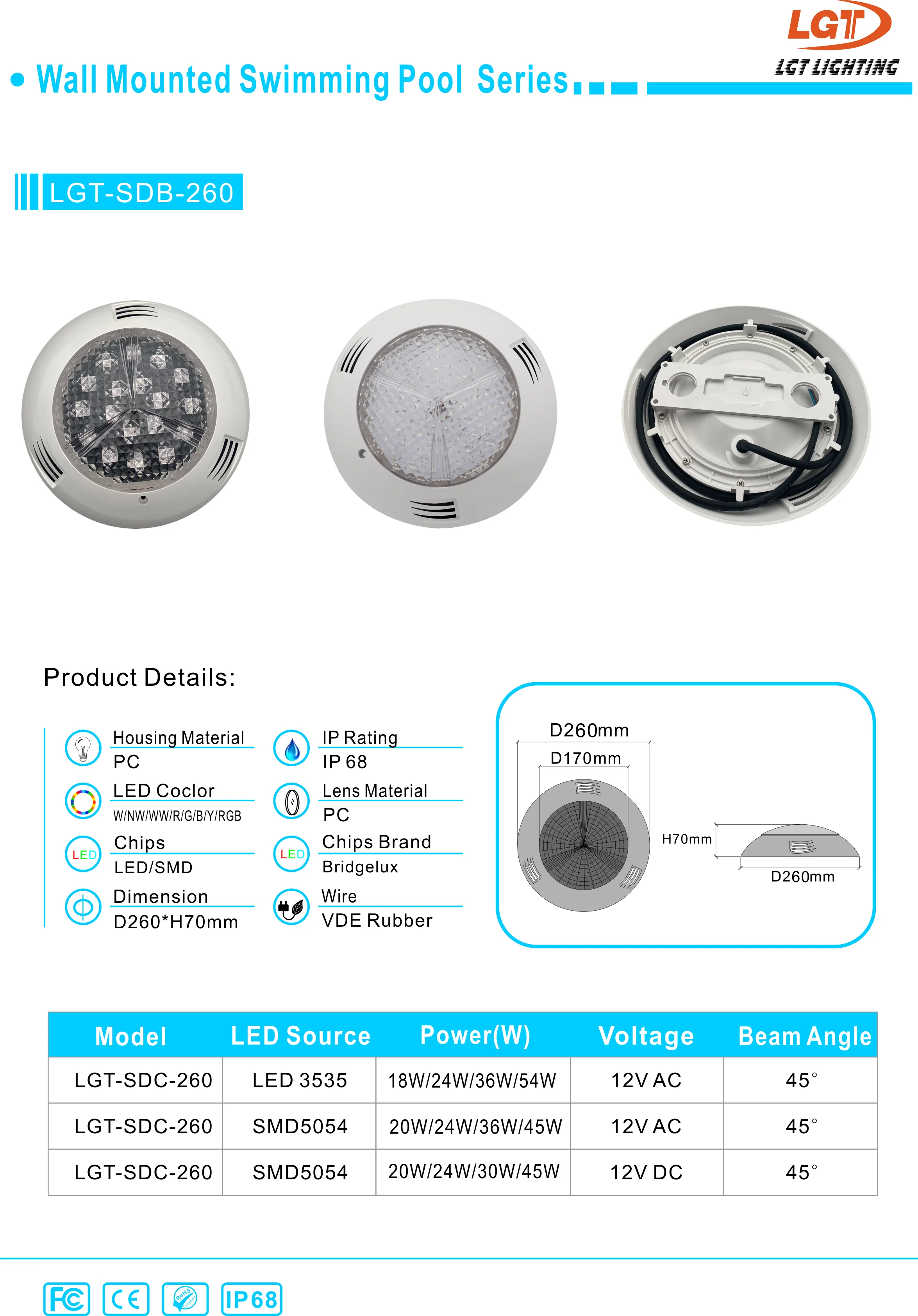 Waterproof Ip68 Ac12v 20w 24w 36w 45w Underwater Wall Mount Rgb Color Changing Pool Lights Led ...