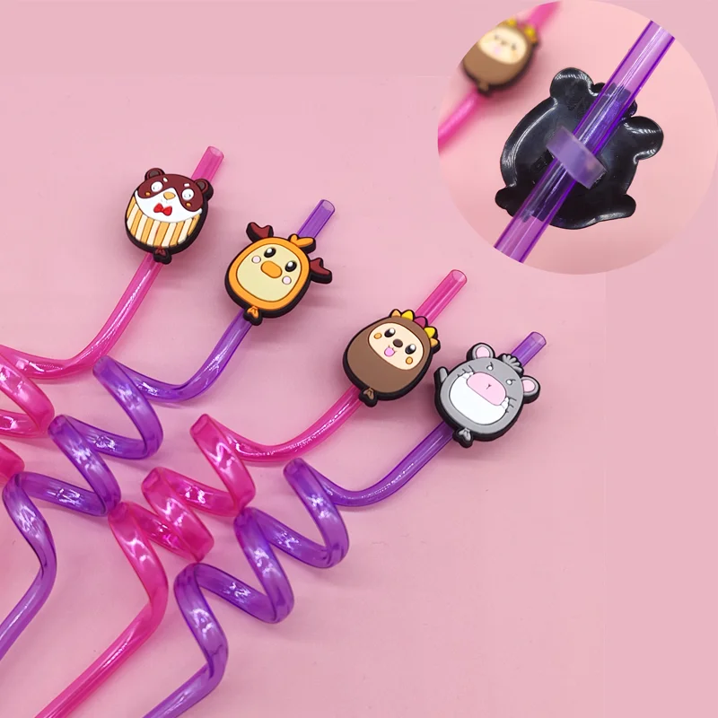 New design wholesale straw topper charms bulk reusable cartoon 2d ...