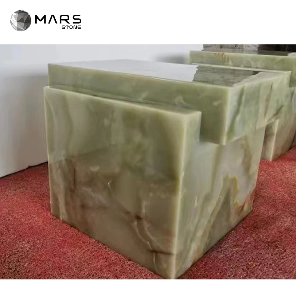 Green Onyx Side Table - Modern Marble Design for Living Room