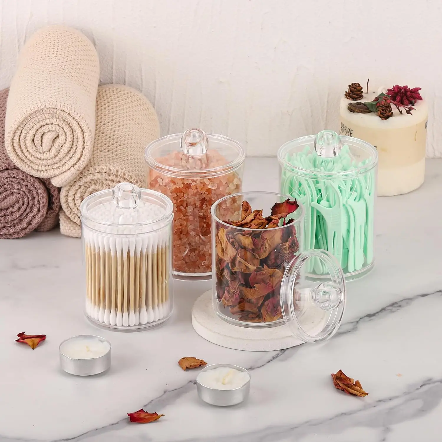 Plastic Apothecary Jars with Lids for Cotton Ball,Clear Plastic Storage ...