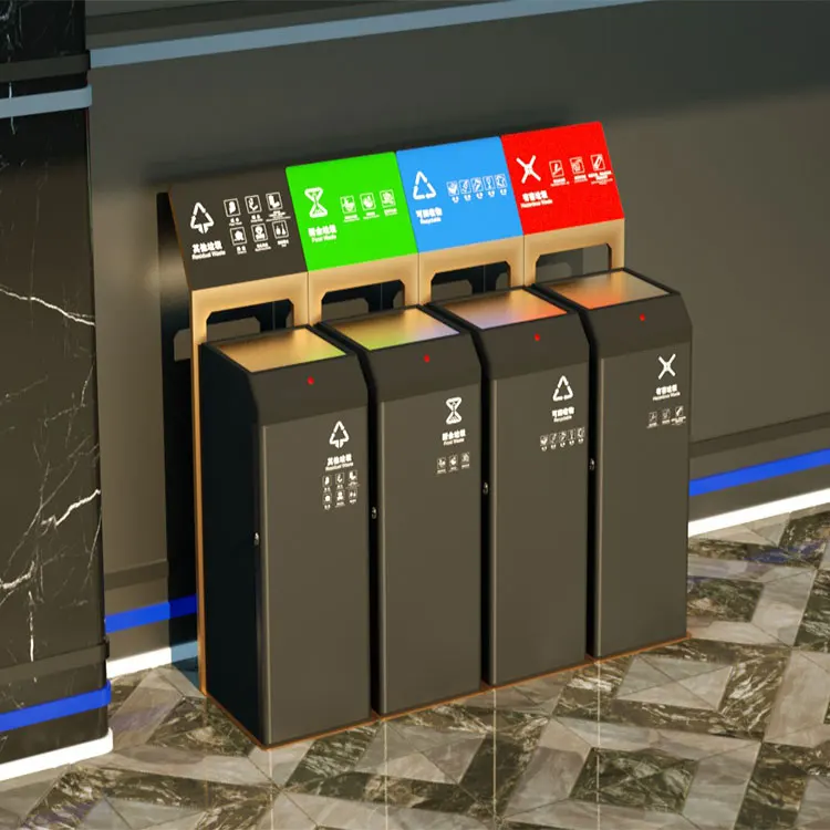 Customized 4 Compartments Stainless Steel Recycling Waste Bin ...