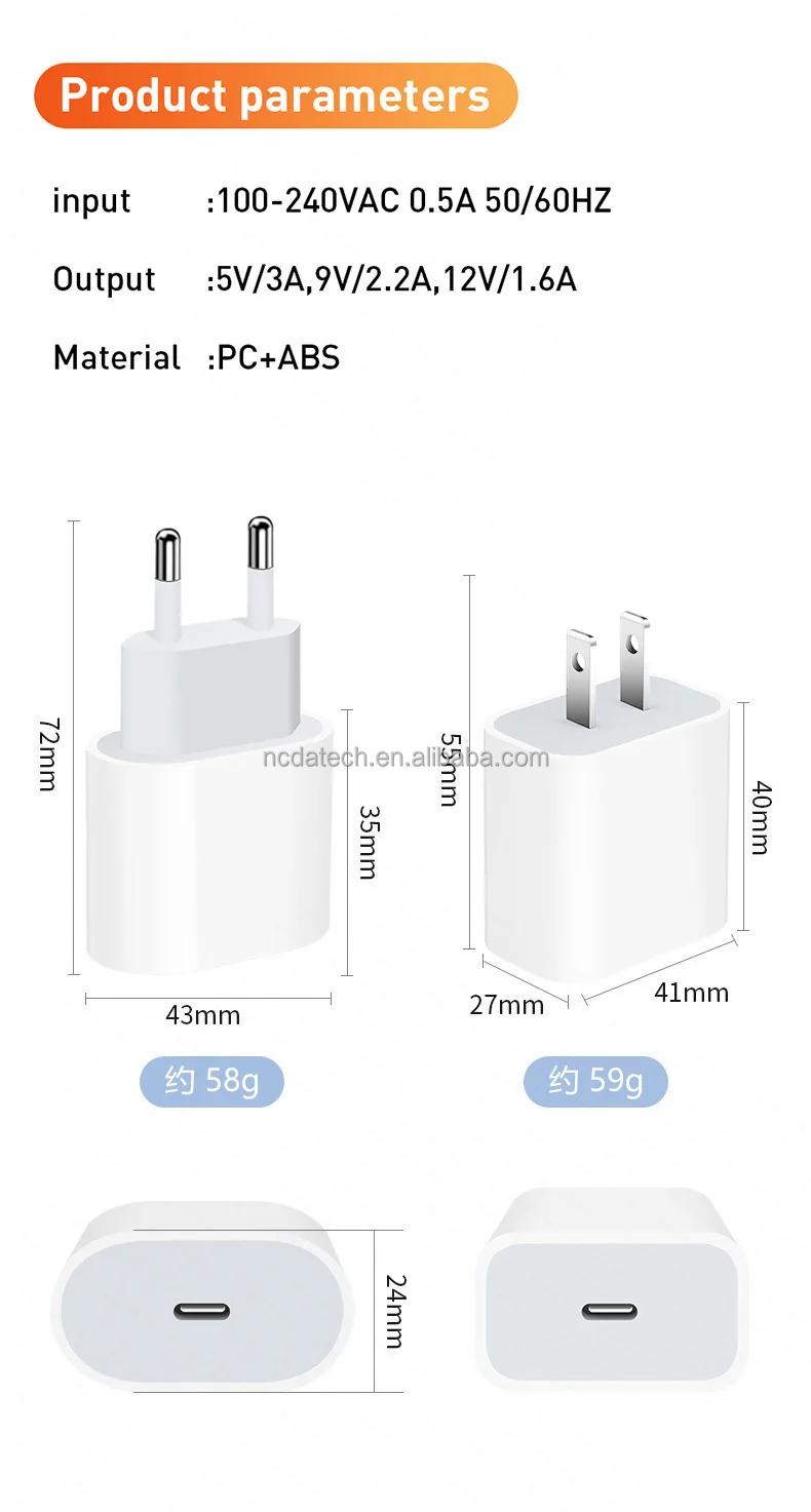For Apple Adapter 20w Charger Pd Usb-c Fast Charger Eu Us Uk Travel ...