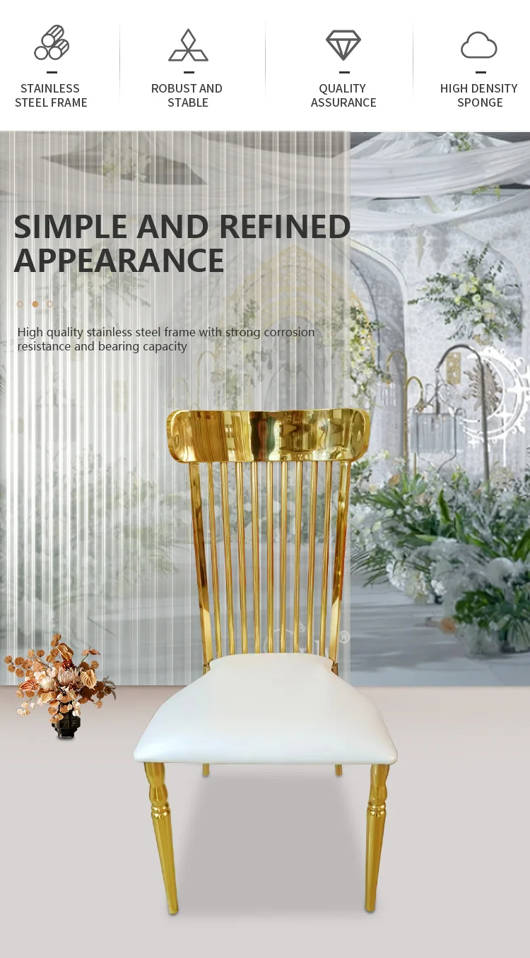 Luxury Stackable Wedding Chair - Gold Stainless Steel Frame