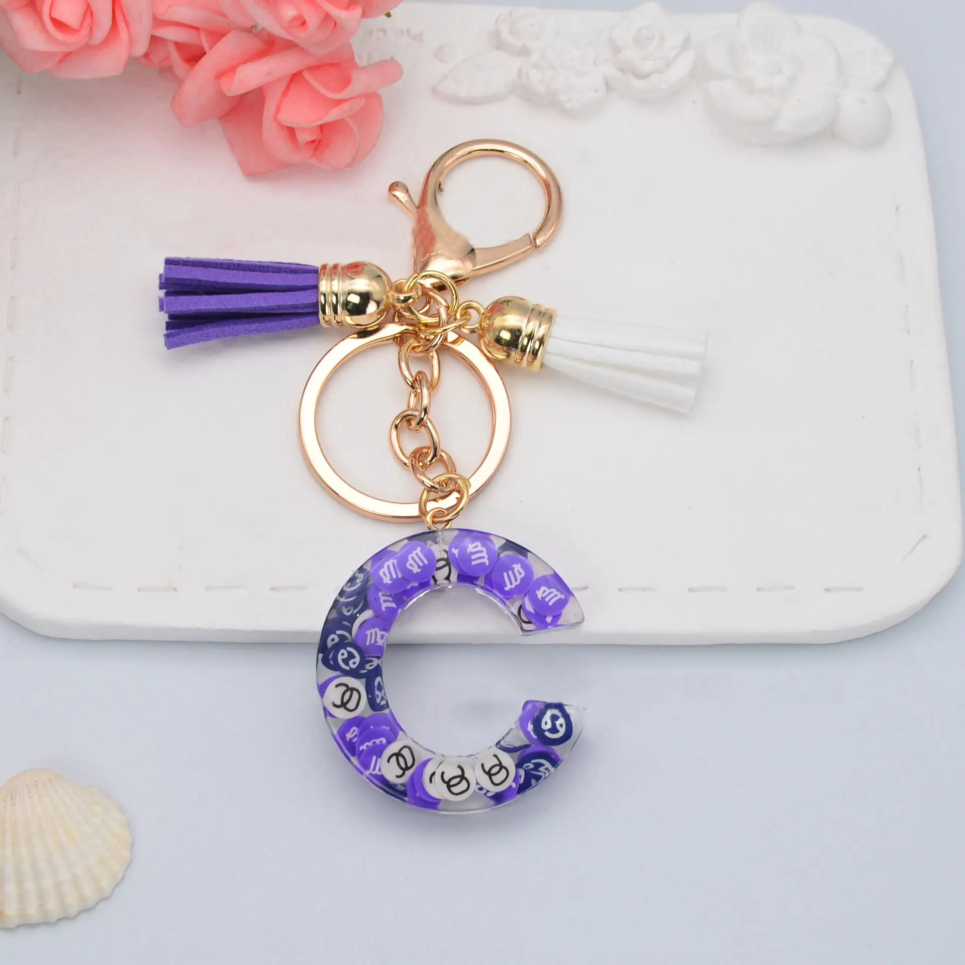 Wholesale Alphabet Letter Keychains Epoxy Resin Initial Keychain ...