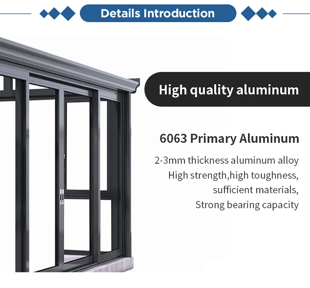 Transparent Aluminum Alloy Outdoor Glass House Sun Room With Electric ...