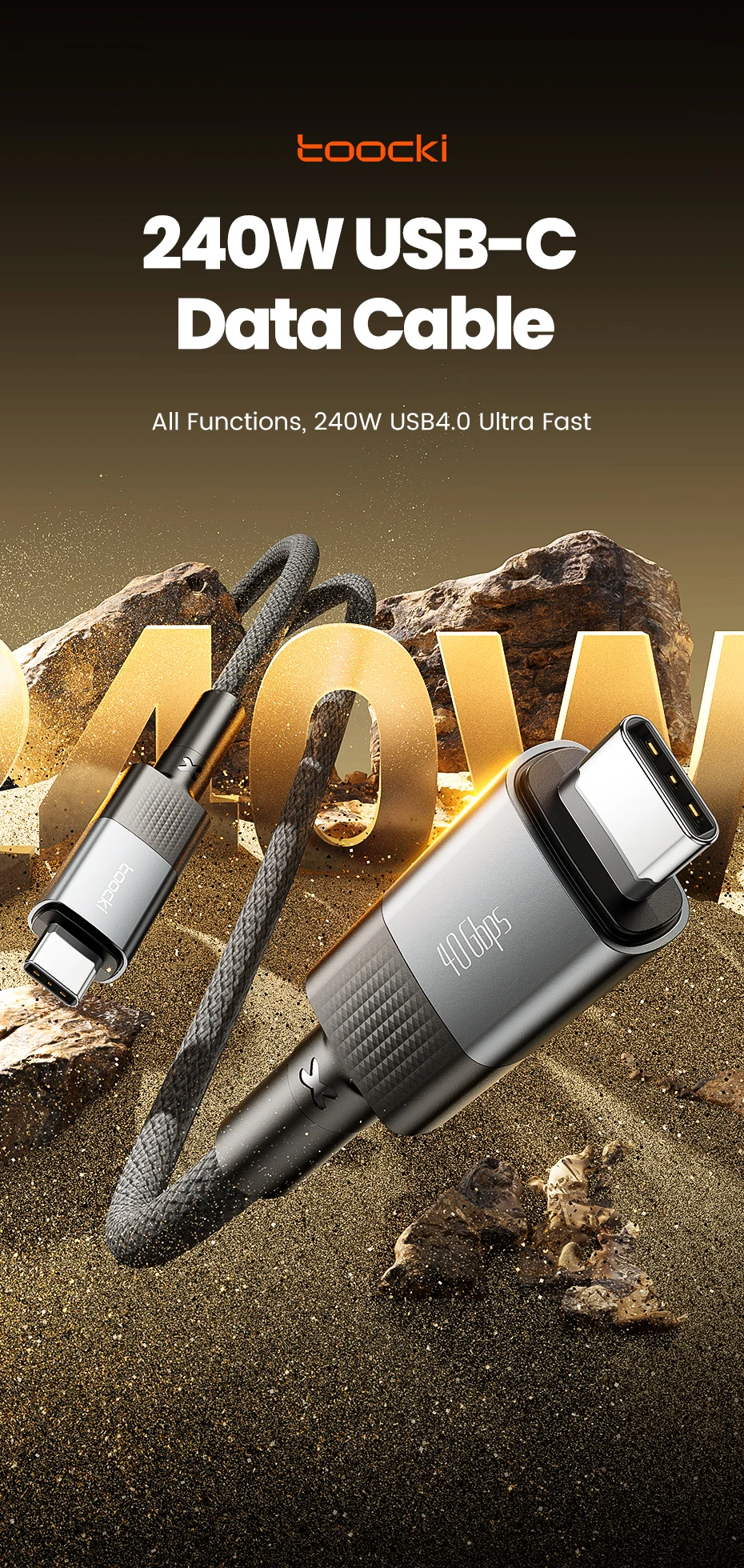 Toocki 240w Pd Fast Charging Cable High Speed Transmission Type C To ...