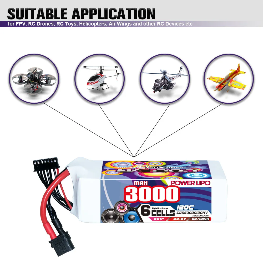 CODDAR RC LiPo Battery 6S 3000MAH HV 22.8V 120C XT60 FPV Drone RC ...
