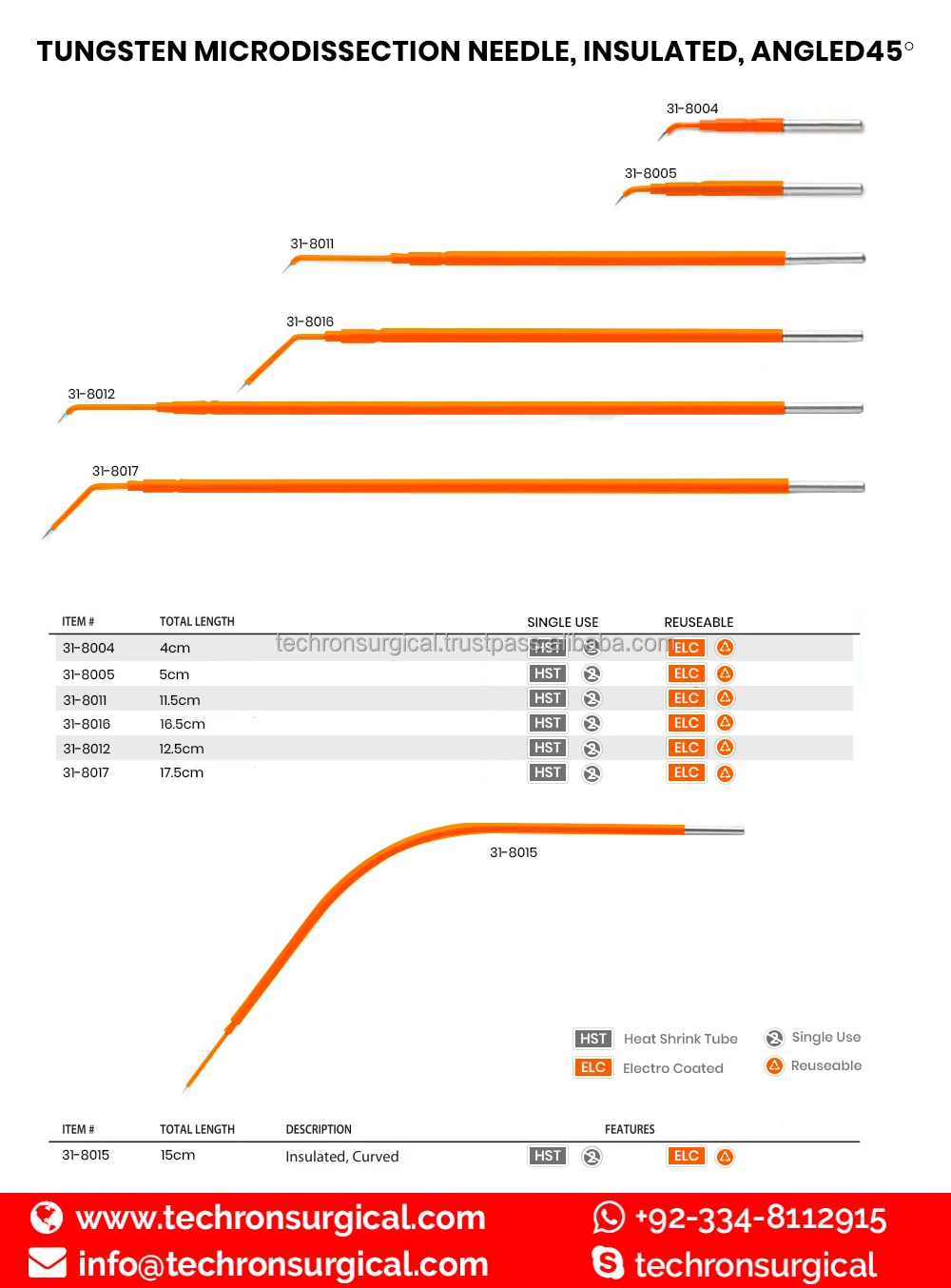 Orange Angled Micro Dissection Tungsten Needles - Truron Surgical