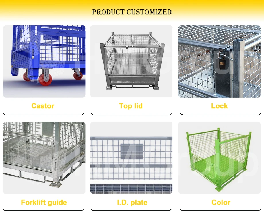 Warehouse Storage Powder Coated Metal Steel Mesh Stackable Heavy Duty ...