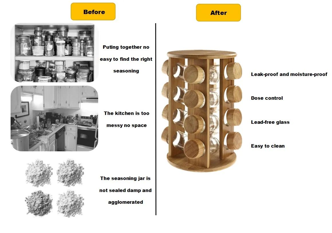 Wooden Rotating Revolving Bamboo Rotatable Spice Rack Glass Jars - Buy ...