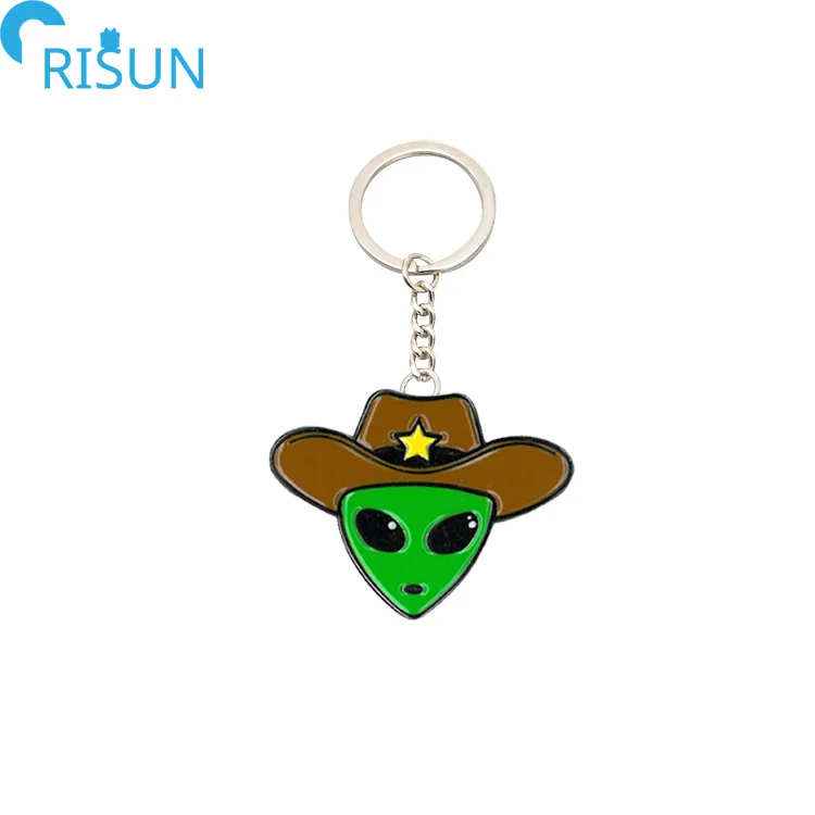Wholesale Cool Alien Hatted Up Enamel Keychain Custom Logo Alien Cowboy ...